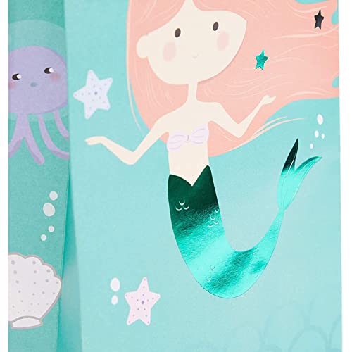 BLUE PANDA Mermaid Party Favor Gift Bags with Handles, Kids Birthday Decorations (24 Pack)