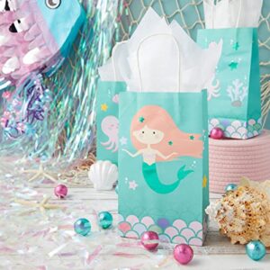 BLUE PANDA Mermaid Party Favor Gift Bags with Handles, Kids Birthday Decorations (24 Pack)