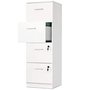 yitahome 4-drawer file cabinet with lock, 15.86″ deep vertical filing cabinet for letter a4-sized files, need to assemble, storage cabinet for home office, white