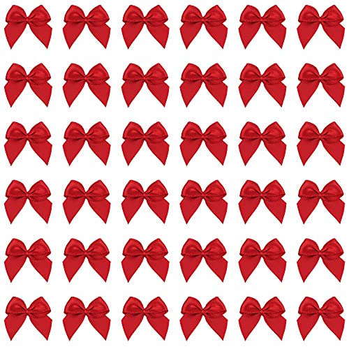 200pcs Mini Satin Ribbon Bows Flowers Red Craft Satin Ribbon Bows 1 Inch Pre-Tied Ribbon Satin Bows Small Christmas Satin Ribbon Bows for DIY Crafts Gift Wedding Party Sewing Scrapbooking(Red)