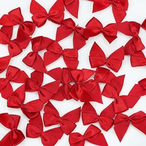 200pcs Mini Satin Ribbon Bows Flowers Red Craft Satin Ribbon Bows 1 Inch Pre-Tied Ribbon Satin Bows Small Christmas Satin Ribbon Bows for DIY Crafts Gift Wedding Party Sewing Scrapbooking(Red)