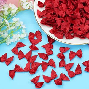 200pcs Mini Satin Ribbon Bows Flowers Red Craft Satin Ribbon Bows 1 Inch Pre-Tied Ribbon Satin Bows Small Christmas Satin Ribbon Bows for DIY Crafts Gift Wedding Party Sewing Scrapbooking(Red)