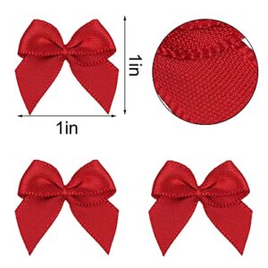 200pcs Mini Satin Ribbon Bows Flowers Red Craft Satin Ribbon Bows 1 Inch Pre-Tied Ribbon Satin Bows Small Christmas Satin Ribbon Bows for DIY Crafts Gift Wedding Party Sewing Scrapbooking(Red)