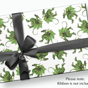 Stesha Party Green Dragon Birthday Wrapping Paper - Folded Flat 30 x 20 Inch (3 Sheets)