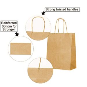 [100 Bags] 8 X 4.5 X 10.5 Brown Kraft Paper Gift Bags Bulk with Handles. Ideal for Shopping, Packaging, Retail, Party, Craft, Gifts, Wedding, Recycled, Business, Goody and Merchandise Bag