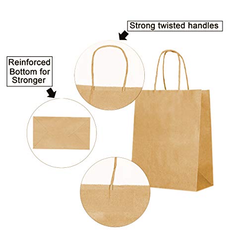 [100 Bags] 8 X 4.5 X 10.5 Brown Kraft Paper Gift Bags Bulk with Handles. Ideal for Shopping, Packaging, Retail, Party, Craft, Gifts, Wedding, Recycled, Business, Goody and Merchandise Bag