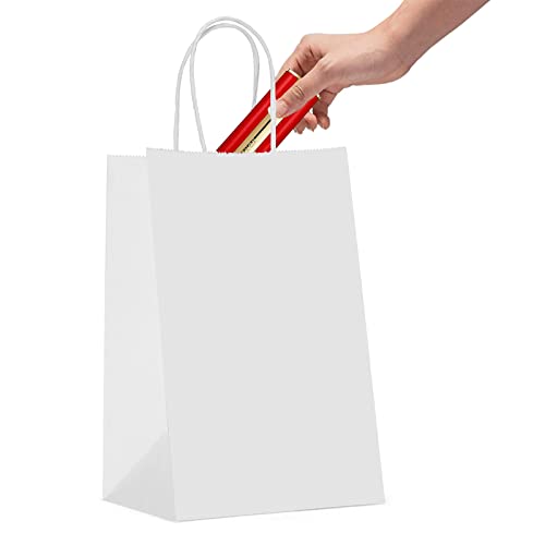 CABEST 25 Pcs White Kraft Paper Gift Bags with Handles, 5.9X3.15X8.27 inch Small Party Favor Gift Bags Bulk, Valentine's Day Small White Paper Gift Bags