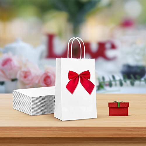 CABEST 25 Pcs White Kraft Paper Gift Bags with Handles, 5.9X3.15X8.27 inch Small Party Favor Gift Bags Bulk, Valentine's Day Small White Paper Gift Bags