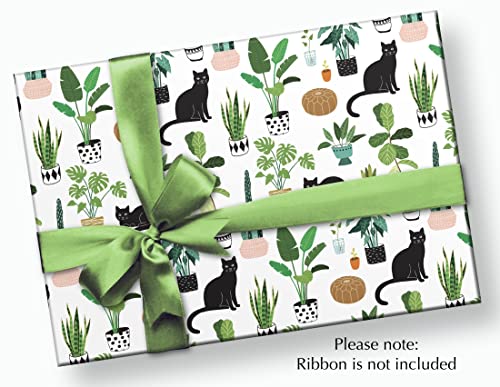 Stesha Party Cats and Plants Wrapping Paper Gift Wrap - Folded Flat 30 x 20 Inch - 3 Sheets