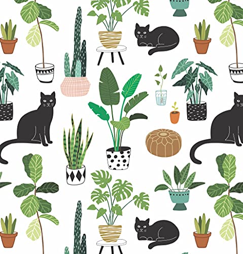 Stesha Party Cats and Plants Wrapping Paper Gift Wrap - Folded Flat 30 x 20 Inch - 3 Sheets