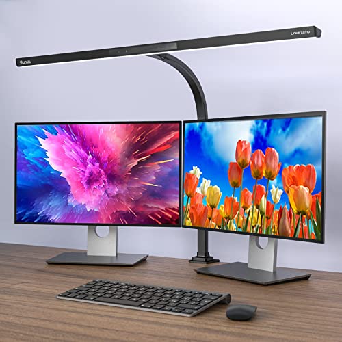 Quntis LED Desk Lamp, Eye-Care Architect Clamp Desk Lights for Home Office, 31.5'' Wide Bright Office Lighting with Auto-Dimming, Dimmable Table Light, 2H Timer Task Lamp for Workbench Monitor Drawing