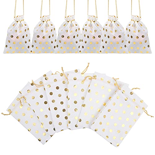 DIYASY Burlap Gold Dot Party Favor Bags,24 Pcs Candy Treat Gift Bag with Drawstring for Birthday Party and Christmas Gift Wrapping-5X7 inches