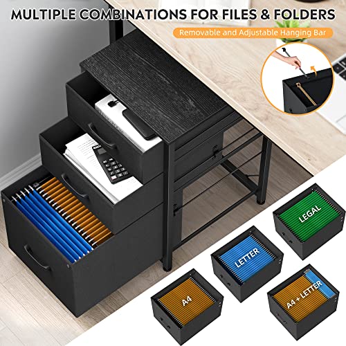 Raybee 3 Drawer File Cabinets for Home Office Small Rolling Filing Cabinets with Wheels fits A4, Letter,Legal Size Office Fabric Vertical Filing Cabinets 16.7" D*16" W*26.8" H Black…