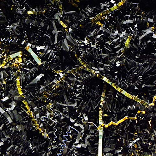 Crinkle Cut Paper Shred Filler Black & Gold for Gift Wrapping & Basket Filling - (1/2 LB)