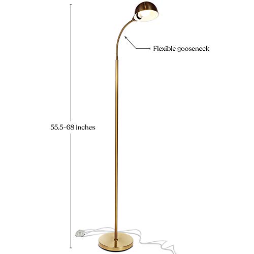 Brightech Regent LED Floor Lamp, Free Standing Corner Pole Light with Adjustable Gooseneck, Tall Bright Skinny Lamp for Office Desk, Living Room Sofa or Chair - Brass / Gold