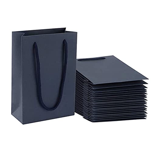 Sdootjewelry Navy Blue Gift Bags, 5.1 x 2.4 x 7.5 Kraft Paper Gift Bags with Handle, 50 Pack Heavy Duty Matte Tote Paper Bags Shopping Small Retail Party Bags for Gift Favor Small Business