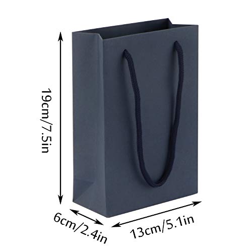 Sdootjewelry Navy Blue Gift Bags, 5.1 x 2.4 x 7.5 Kraft Paper Gift Bags with Handle, 50 Pack Heavy Duty Matte Tote Paper Bags Shopping Small Retail Party Bags for Gift Favor Small Business