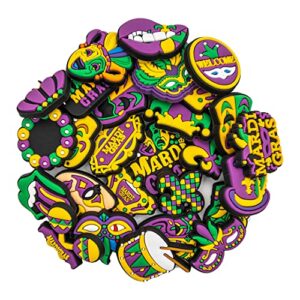 27 PCS Mardi Gras Croc Charms Fit for Clog Sandals Slippers, Mardi Gras Decorations Cute Croc Charms Mardi Gras Decor Mardi Gras Mask Favor Birthday Party Mardi Gras Gifts for Kids Men Women