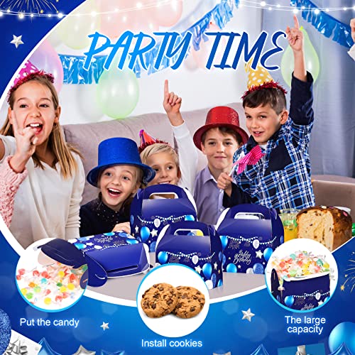 24 Pcs Blue and Silver Party Favors Boxes Birthday Goodie Boxes DIY Silver Navy Blue Gift Box Birthday Gable Boxes Treat Box Paper Boxes for Kids Gifts Blue and Silver Party Birthday Party Supplies