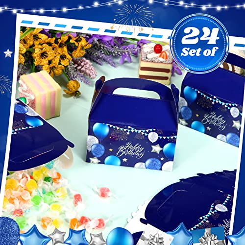 24 Pcs Blue and Silver Party Favors Boxes Birthday Goodie Boxes DIY Silver Navy Blue Gift Box Birthday Gable Boxes Treat Box Paper Boxes for Kids Gifts Blue and Silver Party Birthday Party Supplies