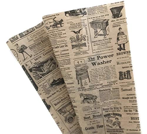 Tissue Paper for Gift Wrapping with Design (Vintage Newspaper) Black and Tan, 24 Large Sheets (20x30)