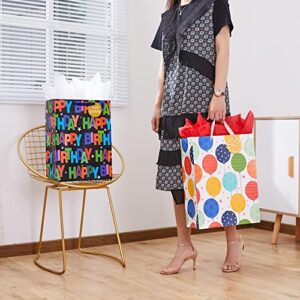 2 Pack 16.5" Large Gift Bag with Tissue Paper for Happy Birthday gift bags (Balloons)