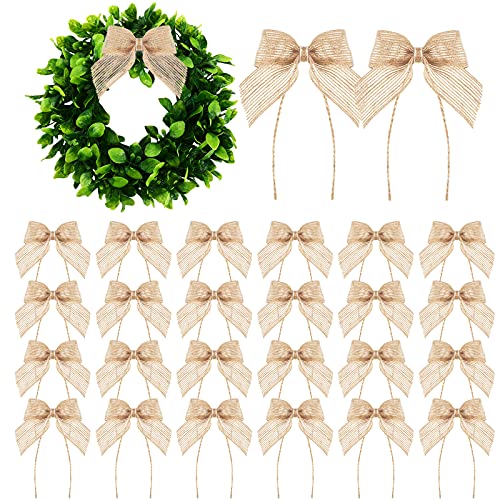 Dingion 50 Pieces Valentine's Day Burlap Bows Handmade Bows Decorative Bow Ornament Burlap Bowknot Ornament Rustic Burlap Wreath Bows for Wrapping DIY Crafts Festival Holiday Party Supplies