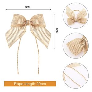 Dingion 50 Pieces Valentine's Day Burlap Bows Handmade Bows Decorative Bow Ornament Burlap Bowknot Ornament Rustic Burlap Wreath Bows for Wrapping DIY Crafts Festival Holiday Party Supplies