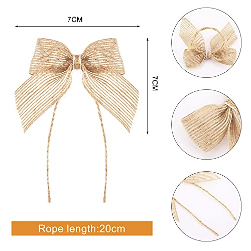 Dingion 50 Pieces Valentine's Day Burlap Bows Handmade Bows Decorative Bow Ornament Burlap Bowknot Ornament Rustic Burlap Wreath Bows for Wrapping DIY Crafts Festival Holiday Party Supplies