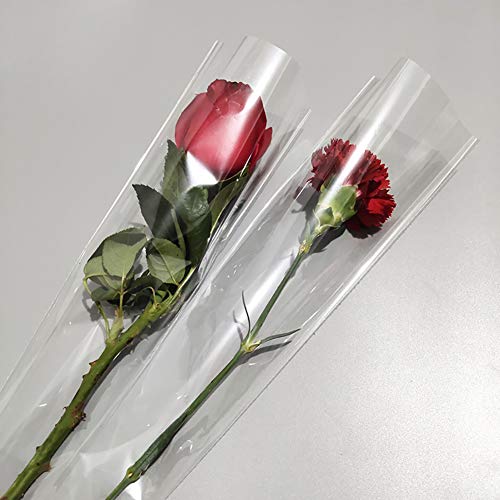 ccHuDE 200 Pcs Clear Plastic Flower Bouquet Bag Sleeve Transparent Cellophane Bags Rose Packaging Bags for Valentine's Day