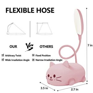 Kids Lamp, LED Desk Lamp for Kids, Cute Cat Lamp Kawaii Desk Accessories, Flexible Gooseneck Eye-Care Cartoons Small Desk Lamp Girls Gifts (Pink)