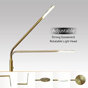 O’Bright Moon - Dimmable LED Floor Lamp, Adjustable Color Temperature for Bedside Reading, Work Light, Art/Crafting Light, Sewing, Ultra Flexible Gooseneck, Rotatable Lighting, Antique Brass (Gold)