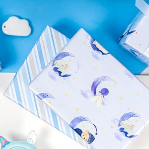 WRAPAHOLIC Baby Shower Wrapping Paper Roll - Mini Roll - 3 Rolls - 17 Inch X 120 Inch Per Roll - Butterfly Girl, Little Bear, Moon, Stripe Design for Kids