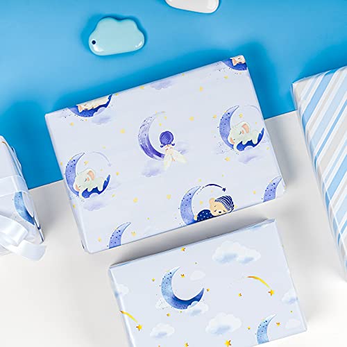 WRAPAHOLIC Baby Shower Wrapping Paper Roll - Mini Roll - 3 Rolls - 17 Inch X 120 Inch Per Roll - Butterfly Girl, Little Bear, Moon, Stripe Design for Kids