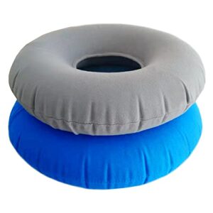 shineyid 2 pack donut pillow, donut cushion seat, inflatable ring cushion with a pump, hemorrhoid seat pillow, round wheelchairs seat cushion for for home, car or office (15″ blue & gray)