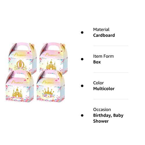 Nezyo Princess and Prince Treat Boxes Pink Princess Boxes Blue Prince Castle Gift Boxes Little Princess Crown Goodie Boxes Royal Prince Cardboard Boxes for Boy Girl Birthday (Princess, 12 pcs)