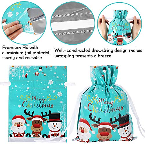 HRX Package Holiday Drawstring Gift Bags, 30pcs Christmas Foil Gift Wrapping Sacks Pouches for Xmas Presents Party Favor (Large Medium Small)