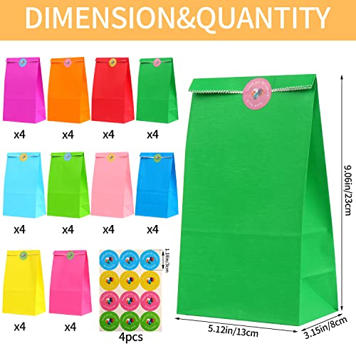 LOKIPA 40 Pieces Party Favor Paper Gift Bags with 48 Pieces Thank You Party Stickers for Birthday Party Supplies (13 x 8 x 24cm)