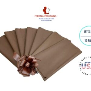 Chocolate Tissue Paper Squares, Bulk 10 Sheets, Premium Gift Wrap and Art Supplies for Birthdays, Holidays, or Presents by Feronia packaging, Large 15 Inch x 20 Inch Made in USA