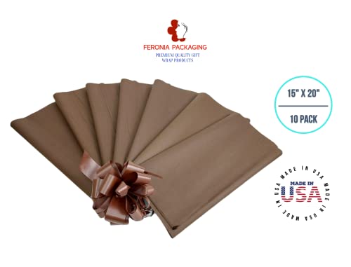 Chocolate Tissue Paper Squares, Bulk 10 Sheets, Premium Gift Wrap and Art Supplies for Birthdays, Holidays, or Presents by Feronia packaging, Large 15 Inch x 20 Inch Made in USA