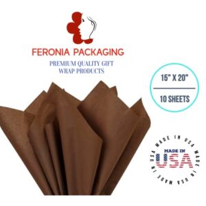 Chocolate Tissue Paper Squares, Bulk 10 Sheets, Premium Gift Wrap and Art Supplies for Birthdays, Holidays, or Presents by Feronia packaging, Large 15 Inch x 20 Inch Made in USA