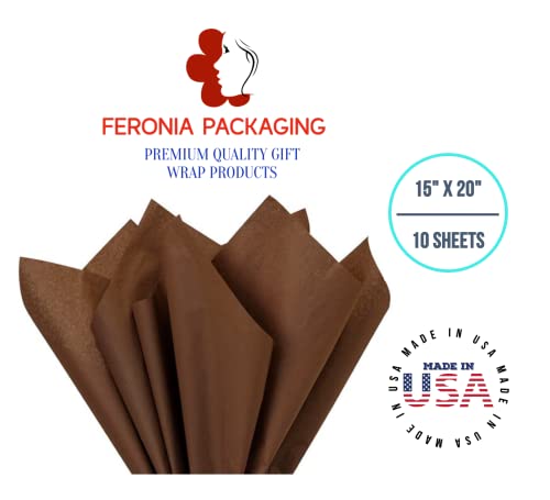 Chocolate Tissue Paper Squares, Bulk 10 Sheets, Premium Gift Wrap and Art Supplies for Birthdays, Holidays, or Presents by Feronia packaging, Large 15 Inch x 20 Inch Made in USA