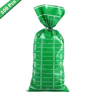 100 Pieces Football Party Favor Cellophane Goody Bags Heat Sealable Football Field Cookie Candy Bags with Silver Twist Ties for Football Party Supplies