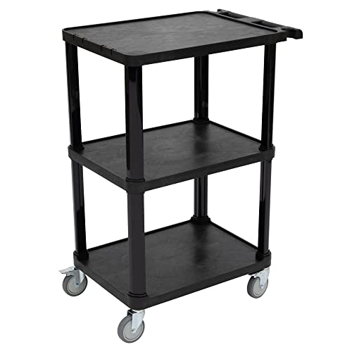 Pearington 3-Tier Compact Multi-Purpose Utility Cart with Lockable Wheels and Ergonomic Handle, Black