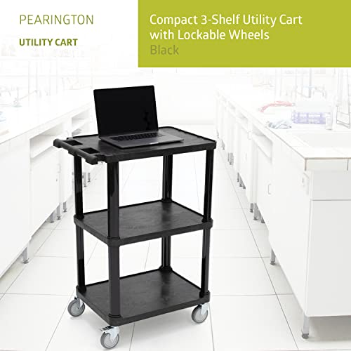 Pearington 3-Tier Compact Multi-Purpose Utility Cart with Lockable Wheels and Ergonomic Handle, Black