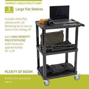 Pearington 3-Tier Compact Multi-Purpose Utility Cart with Lockable Wheels and Ergonomic Handle, Black