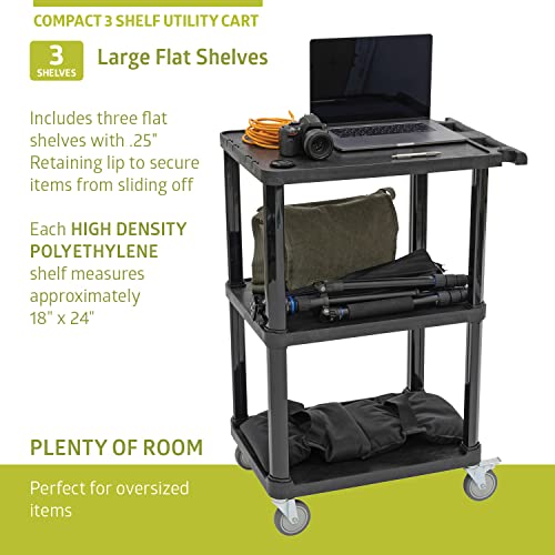 Pearington 3-Tier Compact Multi-Purpose Utility Cart with Lockable Wheels and Ergonomic Handle, Black