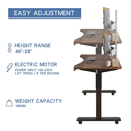 bilbil 55 x 30 Inches Curved Electric Standing Desk, Height Adjustable Sit to Stand Desk Home Office Desks with 4 Splice Boards, Casters with Brake, Rustic Brown