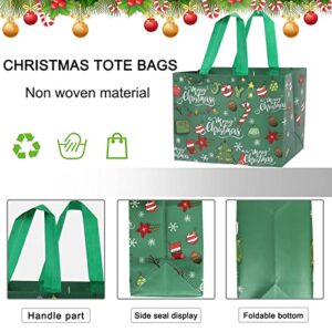 12 Pack Large Christmas Gift Bag Reusable Tote Bags with Handle, Non-Woven Grocery Shopping Totes Santa Claus Snowman Reindeer Bag for Holiday Xmas Event Party, 12.2" x 9.8" x 4.5"