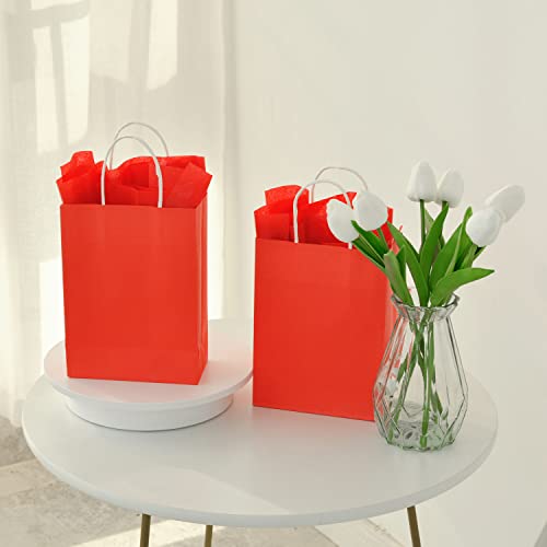 SUNCOLOR 24 Pack Red Party Favor Bags Goodie Bags for Valentine's day Party With Handle and Tissue Paper (Red)